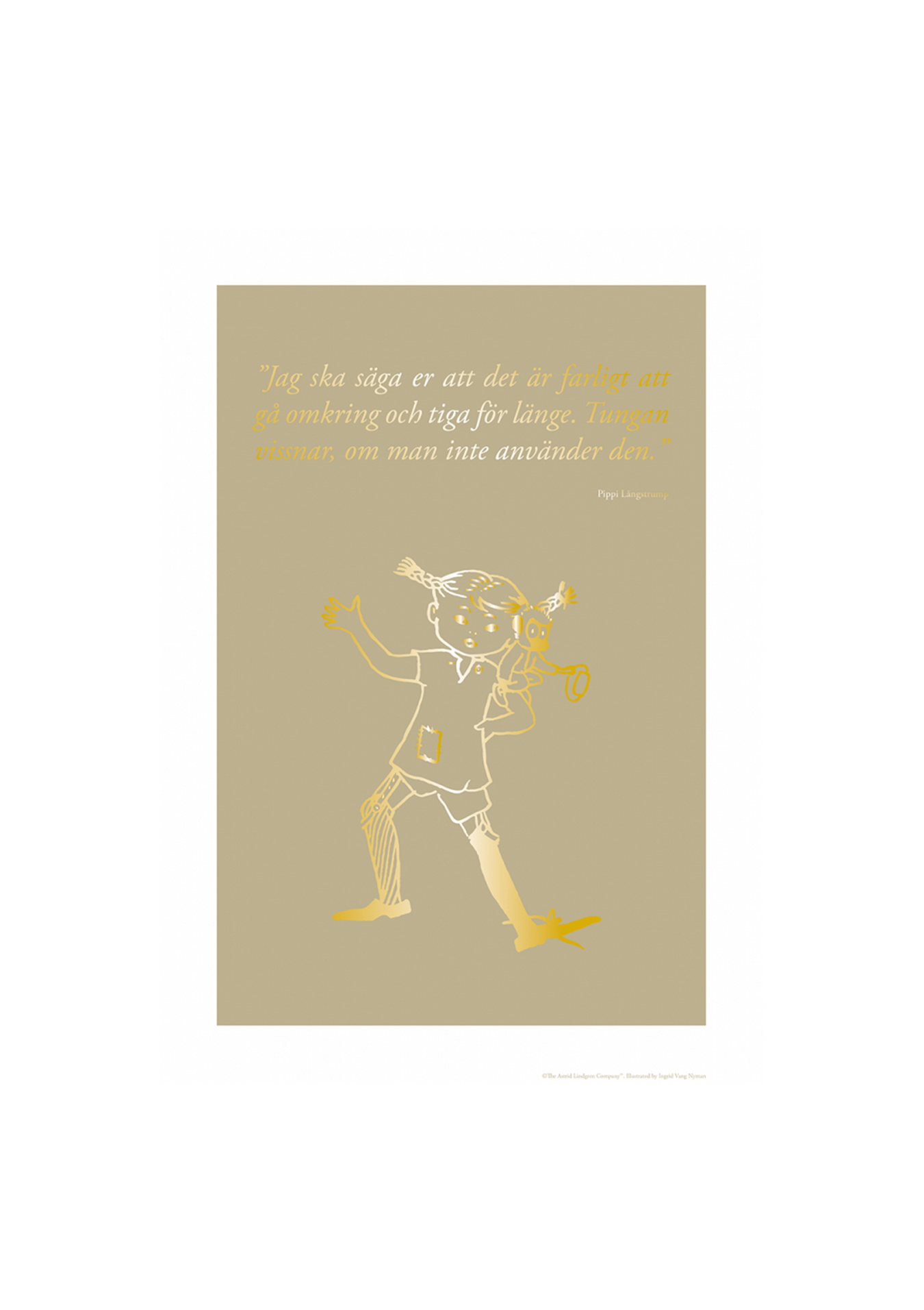 Buy Pippi Longstocking Poster 30x40 cm in Gold Foil - Astrid Lindgren