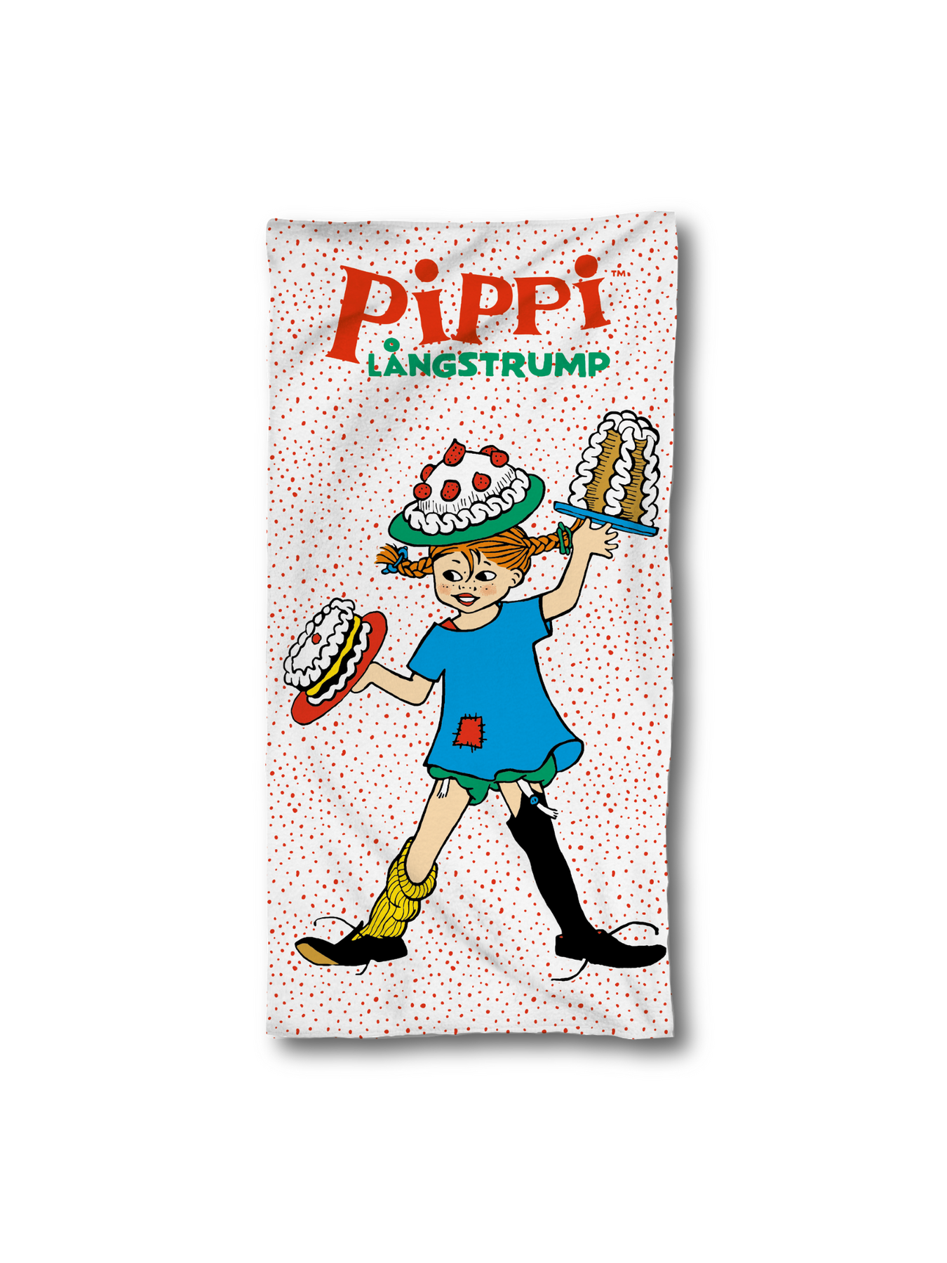 Köp Badhandduk Pippi tårtkalas 70x140 cm – Vit med Röda Prickar ...