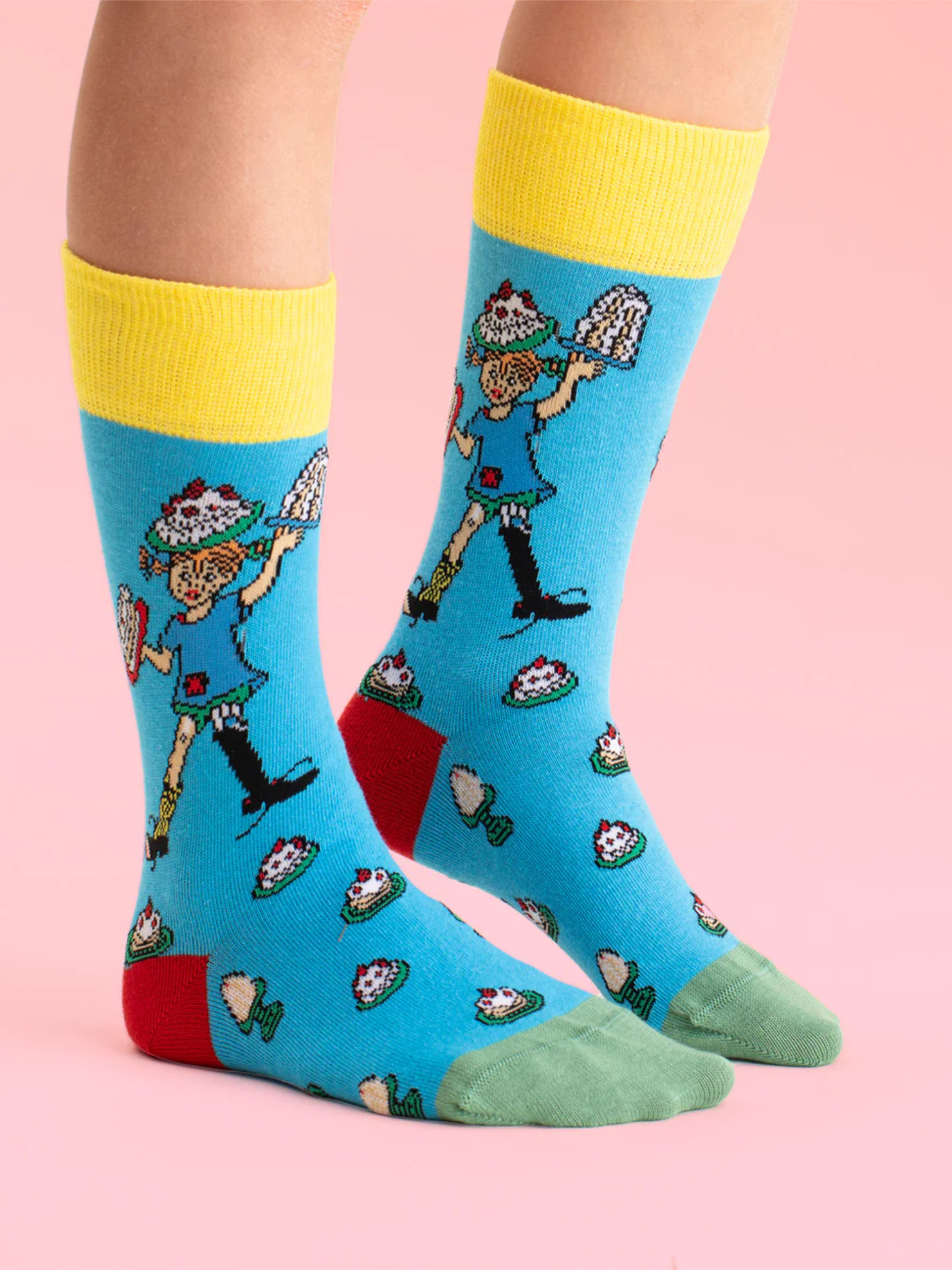 Buy Socks Pippi Longstocking with cakes - Blue - Astrid Lindgren